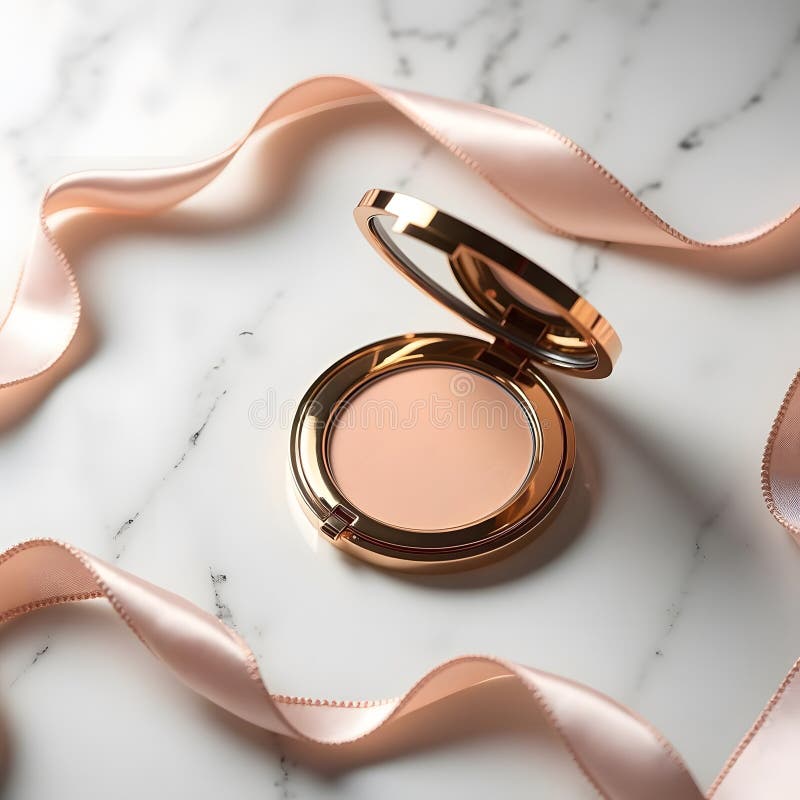 Luxurious Silk Adorned Makeup Compact on White Marble Surface Stock ...