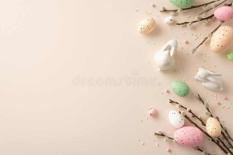 Top View of Easter Decor, Delightful Ceramic Bunnies, Sprinkles on ...