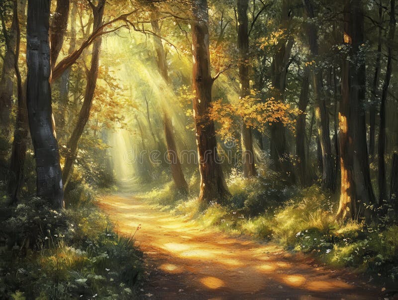 Enchanted Forest Path with Dappled Sunlight Stock Illustration ...