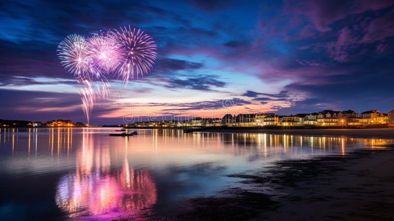 Fireworks Over the Harbor stock image. Image of spectacular - 298399103