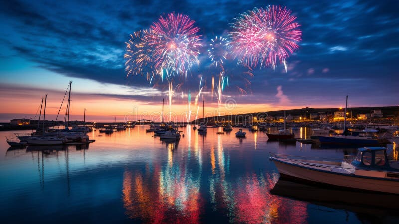 Fireworks Over the Harbor stock photo. Image of extravaganza - 298399152