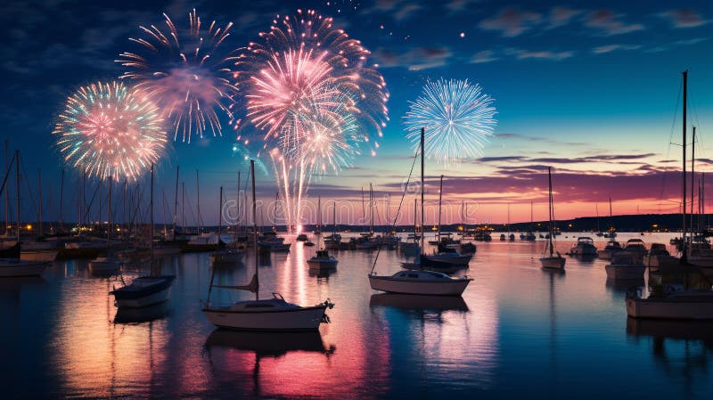 Fireworks Over the Harbor stock photo. Image of illumination - 298399440