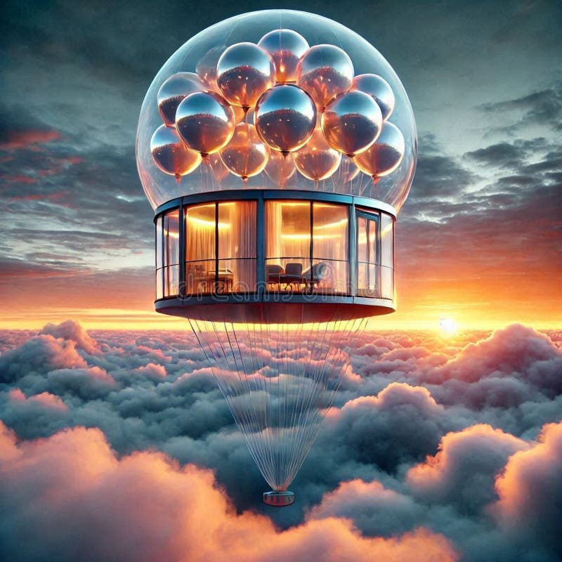 Balloon House Above Clouds: Dreamy Escape Stock Illustration ...