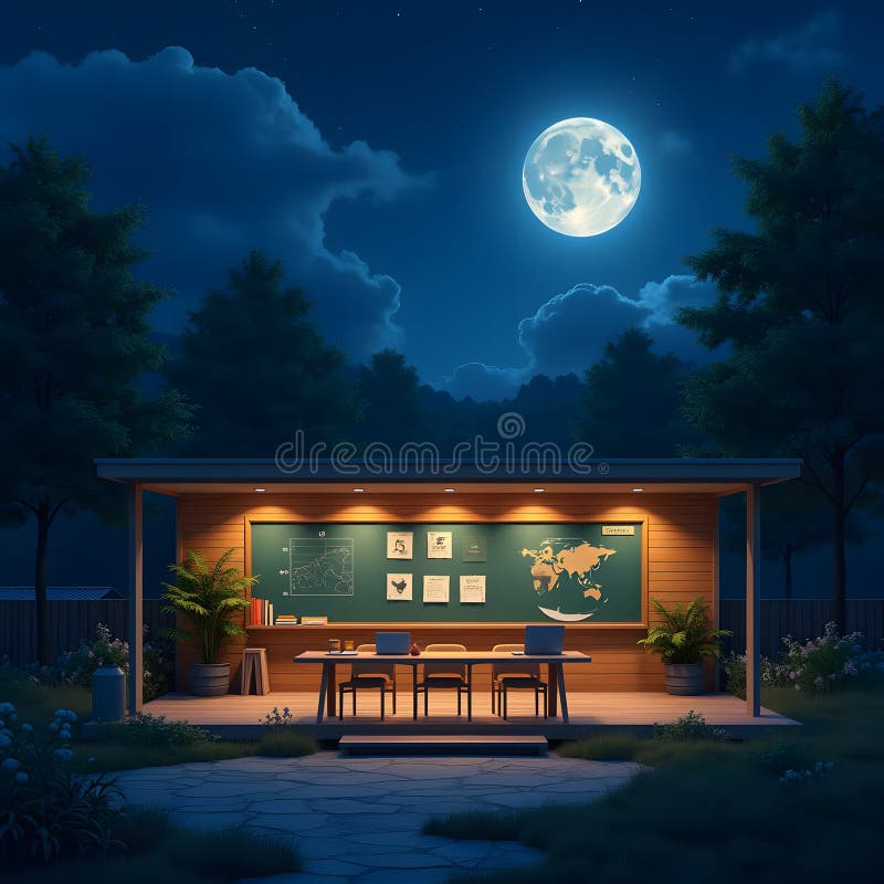 Illuminated Outdoor Classroom Moonlit Learning Environment Stock ...