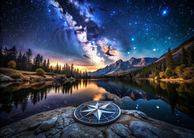 Starry Night Compass a Celestial Guide through a Breathtaking Landscape ...