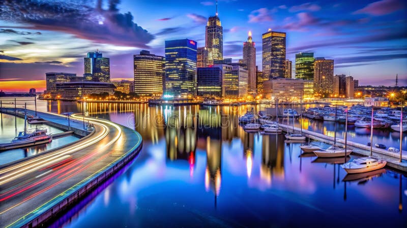 Baltimore City Skyline a Captivating Long Exposure Night Photography ...