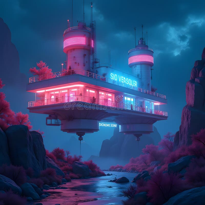 Glowing Neon Science Lab in the Night Sky High Dynamic Range Visuals ...