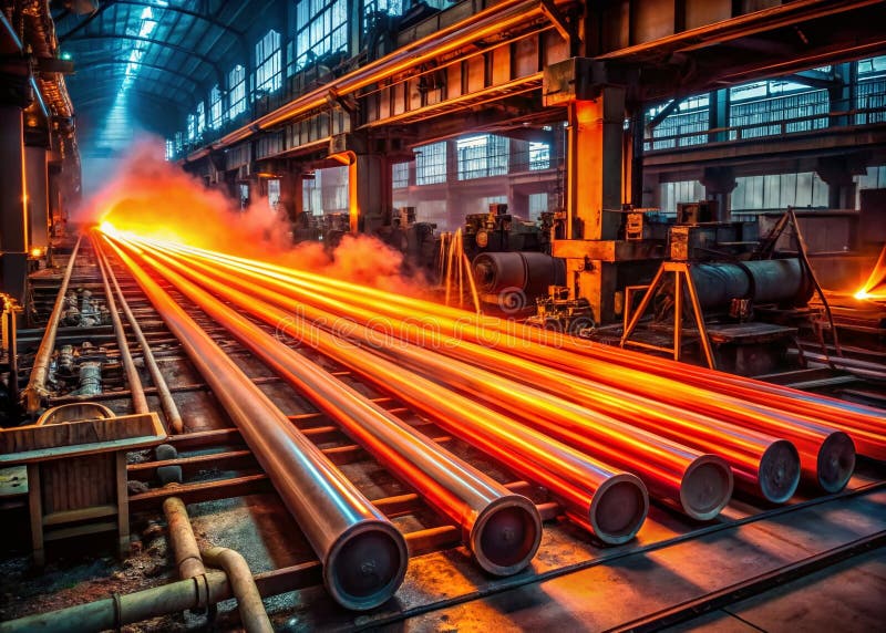 Intriguing Nighttime View of a Steel Pipe Manufacturing Facility ...