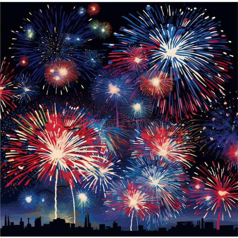 Fireworks Bursting in Vibrant Colors Against a Dark Night Sky Stock ...