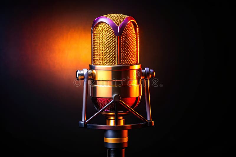 Professional Podcast Condenser Microphone in a Dramatic Studio ...
