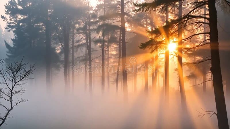 Misty Forest Sunrise Rays, Ethereal Dawn, Morning Light, Tranquil ...