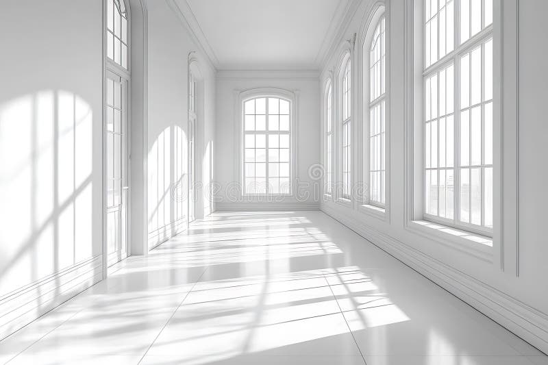 Elegant Bright White Architectural Hallway with Natural Sunlight and ...