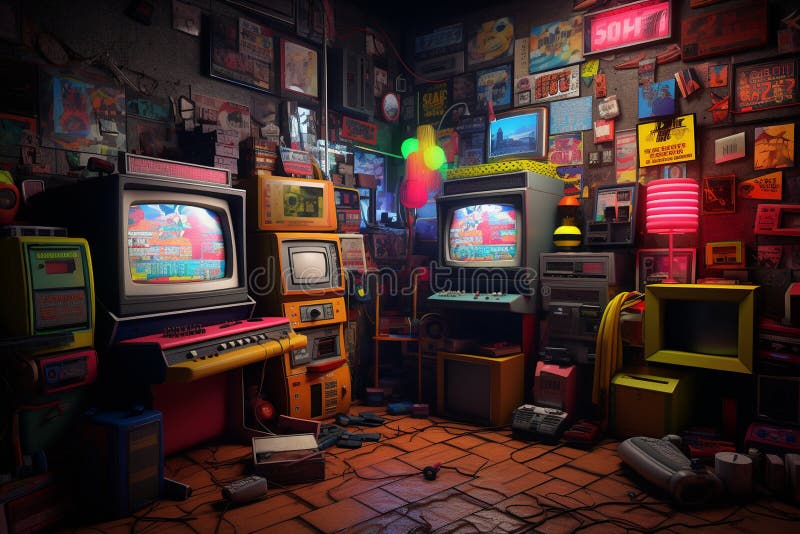 Experience the Nostalgia of a Retro Gamers Setup Stock Illustration ...