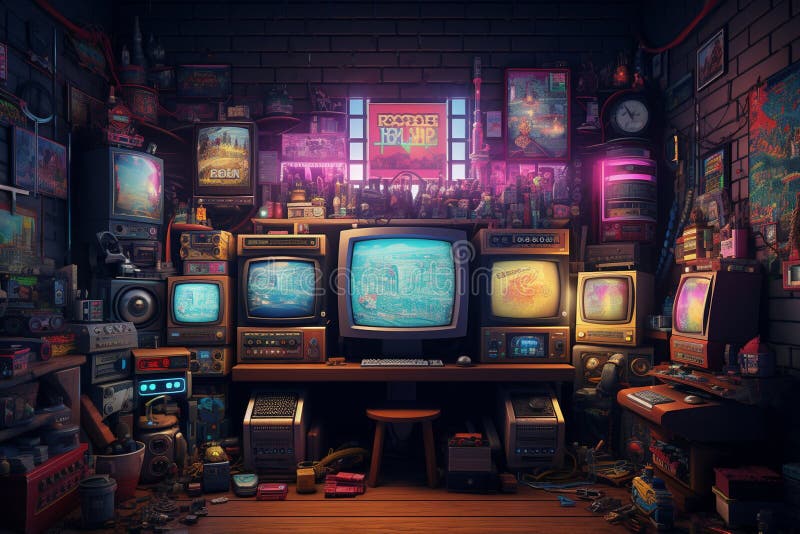 Experience the Nostalgia of a Retro Gamers Setup Stock Illustration ...