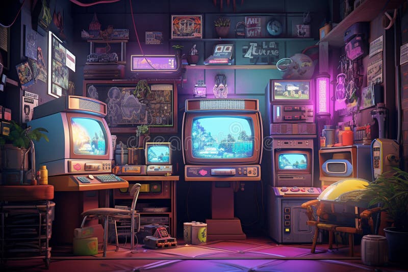 Experience the Nostalgia of a Retro Gamers Setup Stock Illustration ...