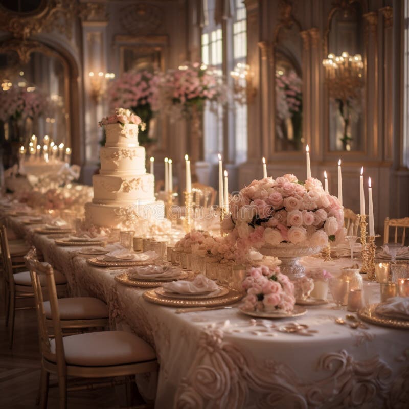Grand Dining Table with Exquisite Cake As Centerpiece Stock Photo ...