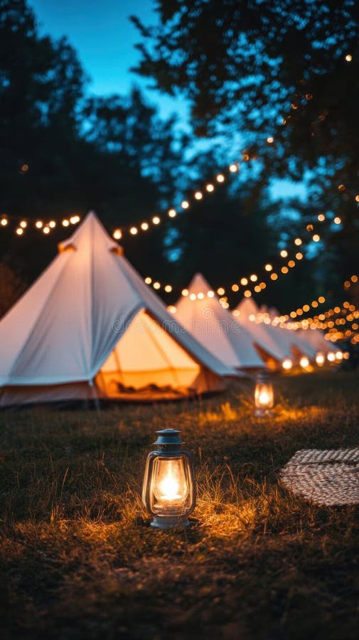 Experience Outdoor Camping with Lantern and Tents Under Starry Night ...