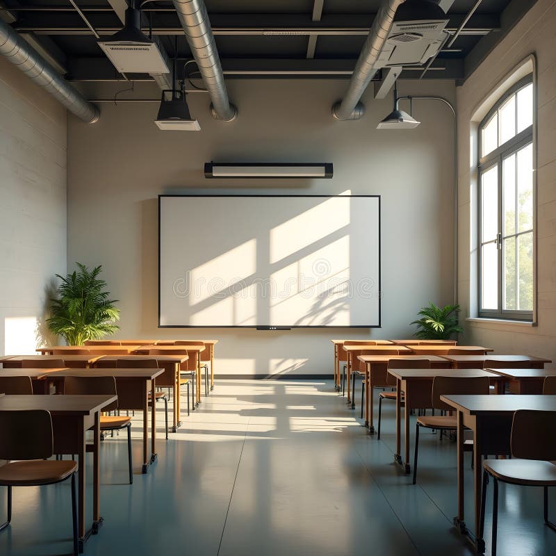 Serene Classroom with Soft Industrial Lighting for Educational Purposes ...