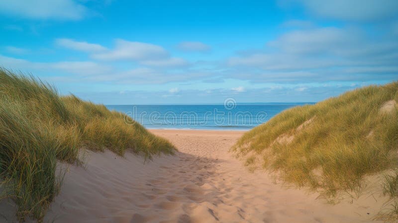 Tranquil Beach Pathway Leading To a Serene Ocean View. Lush Grass ...