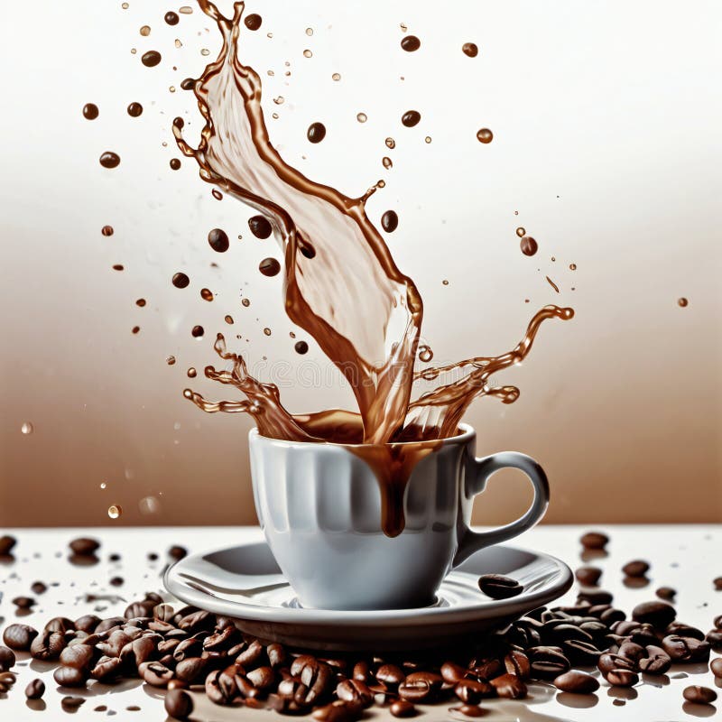 Mesmerizing Coffee Splash Suspended Over a Glass Cup Stock Illustration ...