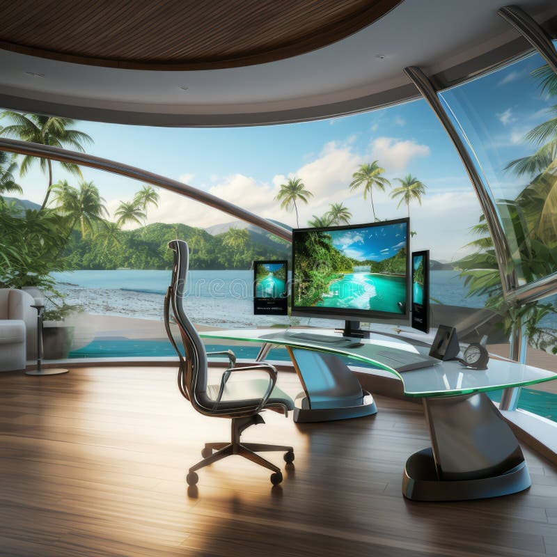 Seaside Productivity: Modern Office with a View of Tropical Serenity ...