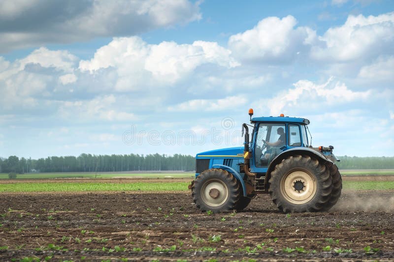 An Agricultural Tractor Driving in the Field Stock Photo - Image of ...