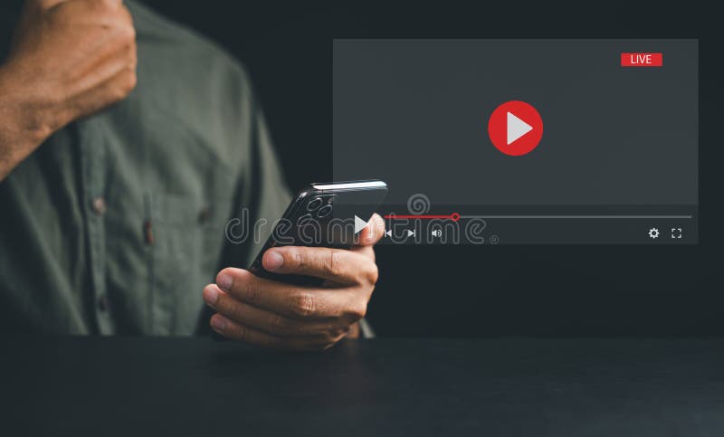 Man Enjoying Video Streaming on Virtual Screen with a Smartphone Stock ...
