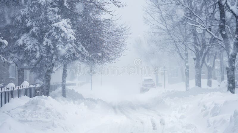 Blizzard Fury: Snowstorm Engulfs Landscape in White Blanket Stock ...