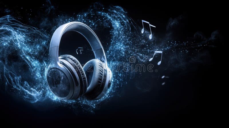 Experience the Rhythm of Sound with Headphones Surrounded by Musical ...