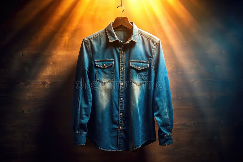 A Deep Indigo Denim Shirt Draped in Shadow Stunning LowLight Fashion ...