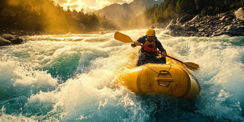 A Thrilling Adventure on a Yellow Raft Navigating through Vibrant Blue ...