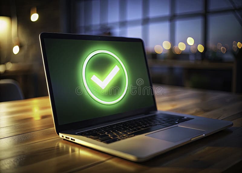 Glowing Laptop Screen Shows Successful Task Completion Animated ...