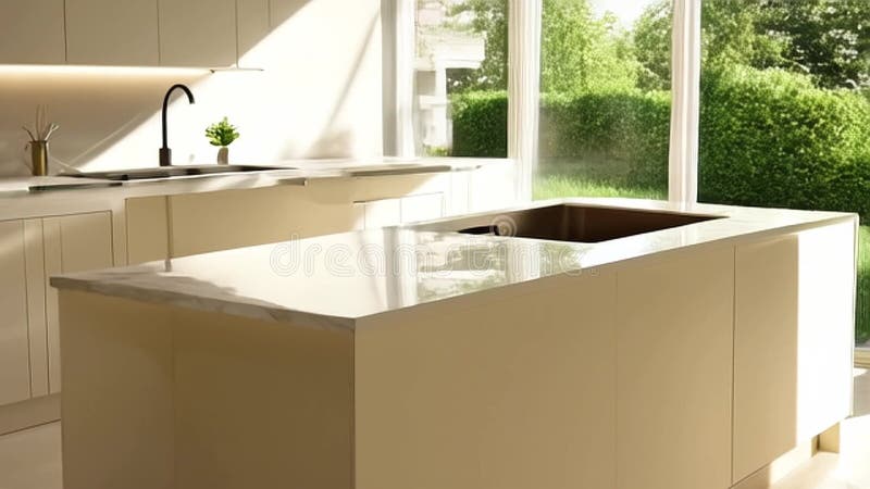 Bright Kitchen Interior Design with Island and Large Window Featuring ...