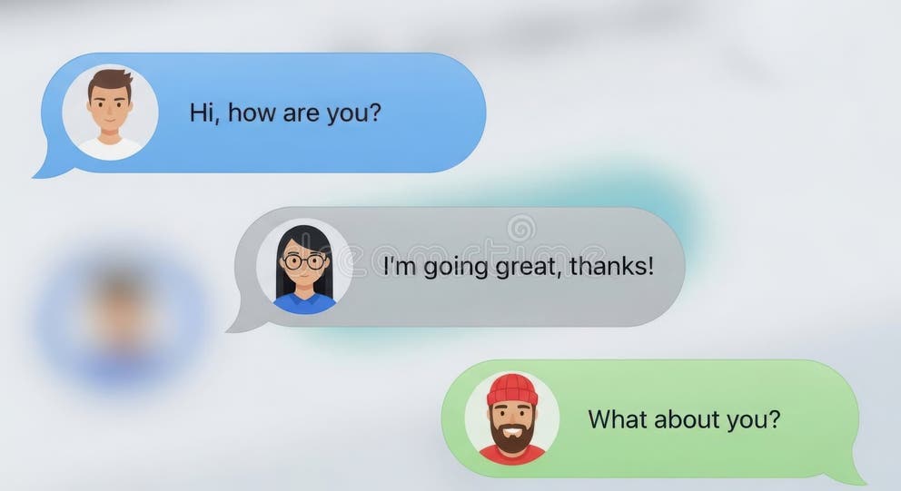 Digital Conversation Screen Showing Chat Bubbles and User Avatars ...