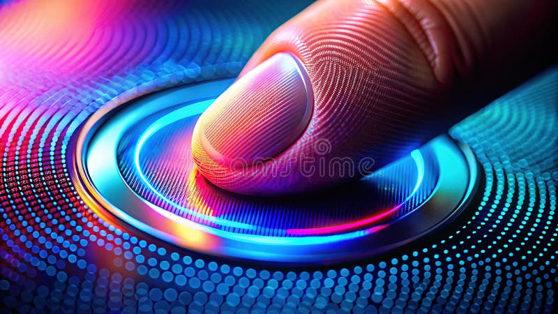 Closeup Finger Pressing a Futuristic Interface Button a Macro ...