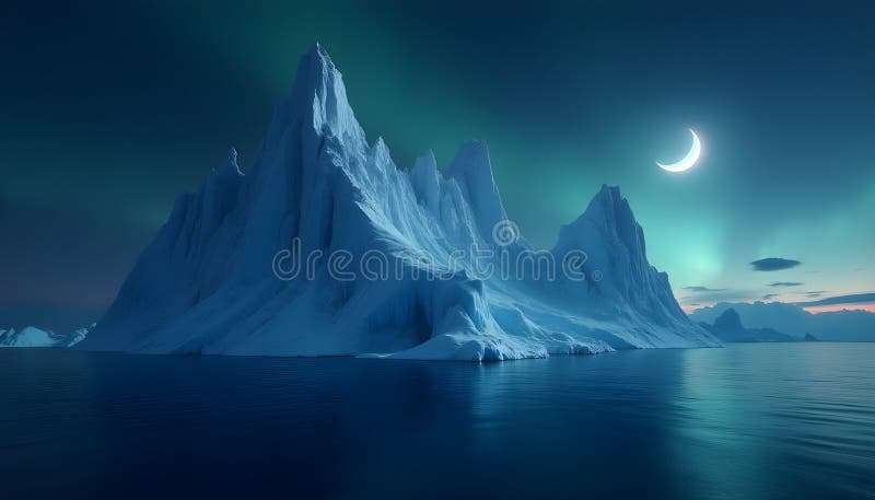 Mystical Arctic Night: Iceberg Under Crescent Moon Stock Illustration ...
