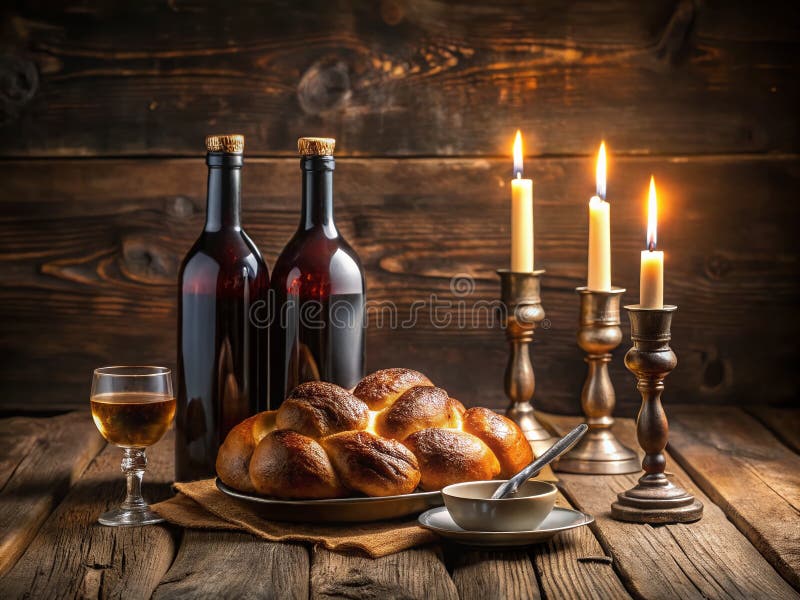 A Warm Elegant Shabbat Table Setting Celebrating Tradition with Challah ...