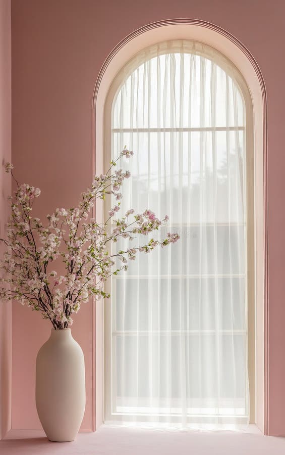 Experience Serene View Blossoms Arch Window Enhanced Soft Pastels Stock ...