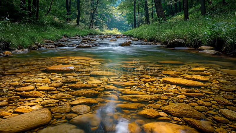 Explore a Tranquil Summer Stream with Clear Water and Smooth Stones ...