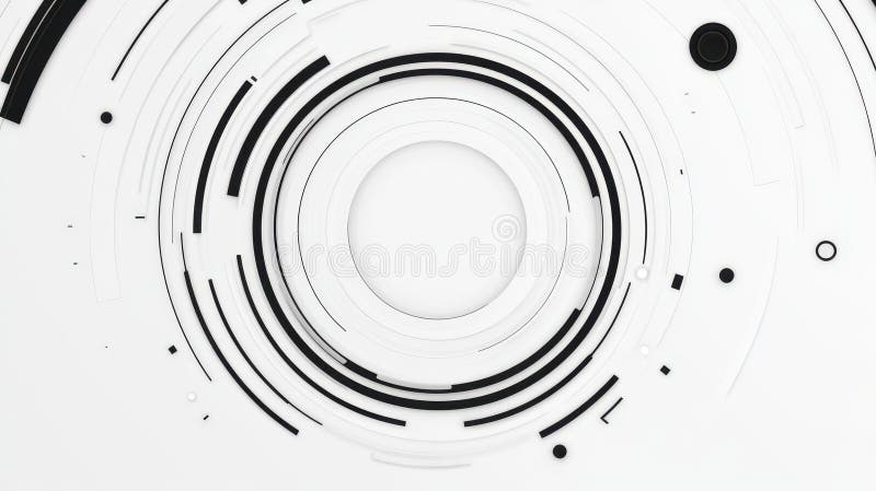 Experience a Sleek Digital Future with Abstract White Backgrounds and Bold Black Circle Rings in ...