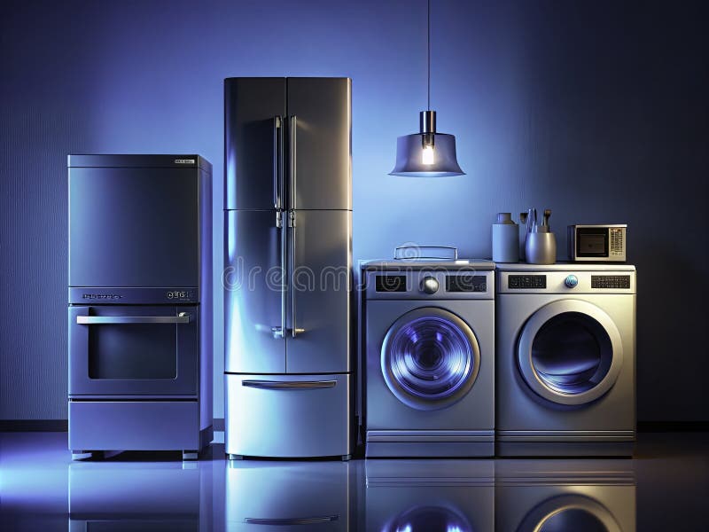 Realistic 3D Rendering of a Modern Kitchen Appliance Set Washing ...