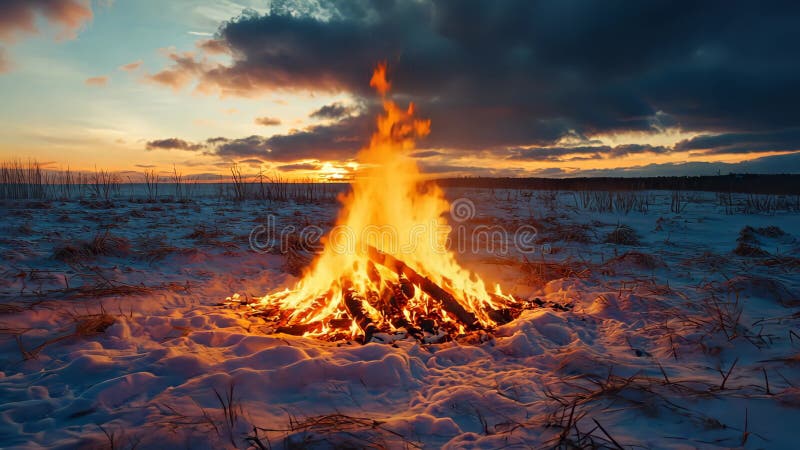 Dramatic Fire Burning in Snowy Landscape Stock Footage - Video of ...