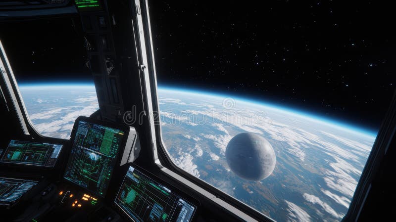 Breathtaking View from Deep Space Colony Ship Observing Earth and ...