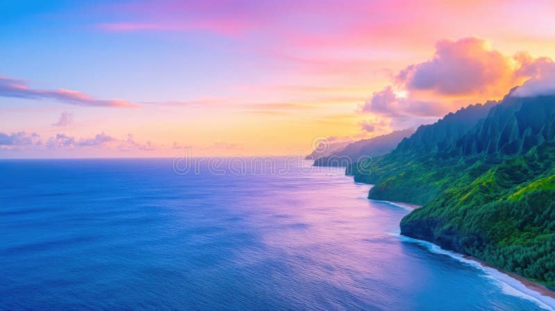 Breathtaking View from a High Cliff Overlooking an Endless Ocean during ...