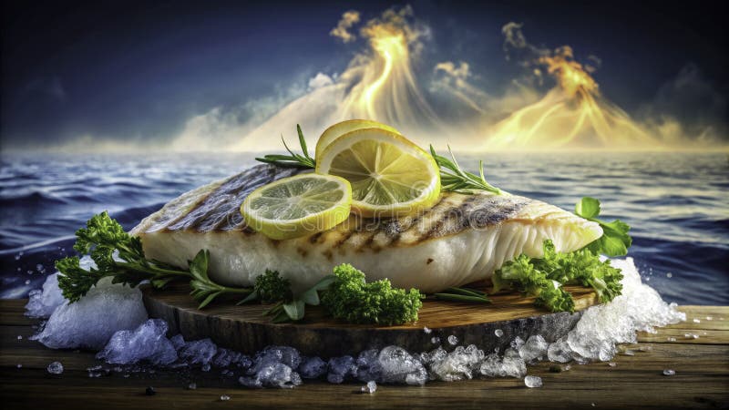 A Double Exposure Delight Grilled Cod Steak with Enticing Textures and ...