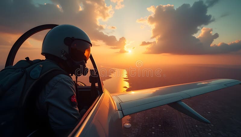 The Thrilling Experience of a High-Flying Pilot Over a City at Sunset ...