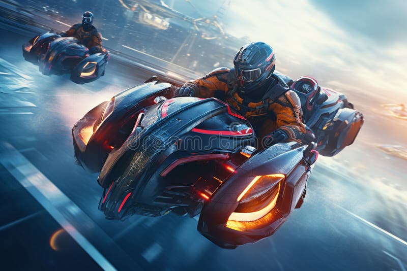 Experience the Thrill of a Futuristic Air Race Stock Illustration ...