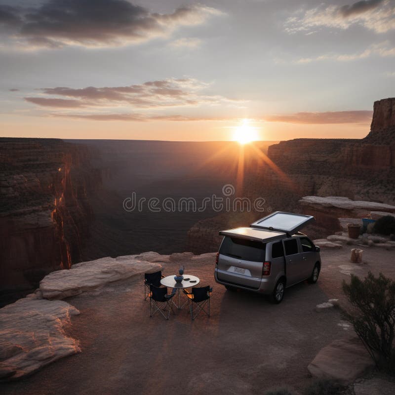 Campervan on a Rocky Cliff stock illustration. Illustration of ...