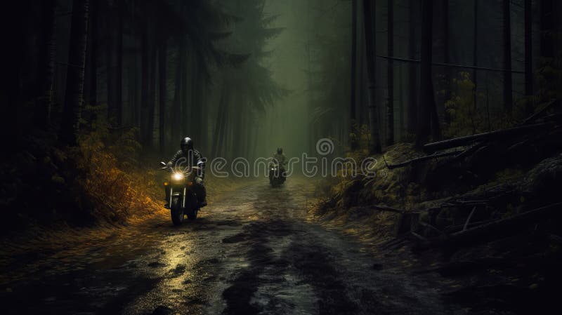 Title: “Night Ride in the Woods: a Motorcyclist’s Journey Stock ...