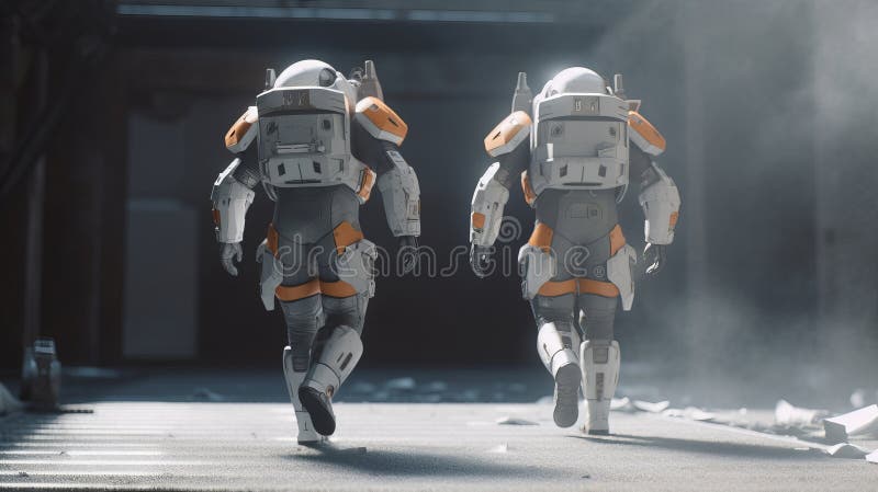 Space Mission: Dynamic Action Sequences with Armored Figures in Gray ...